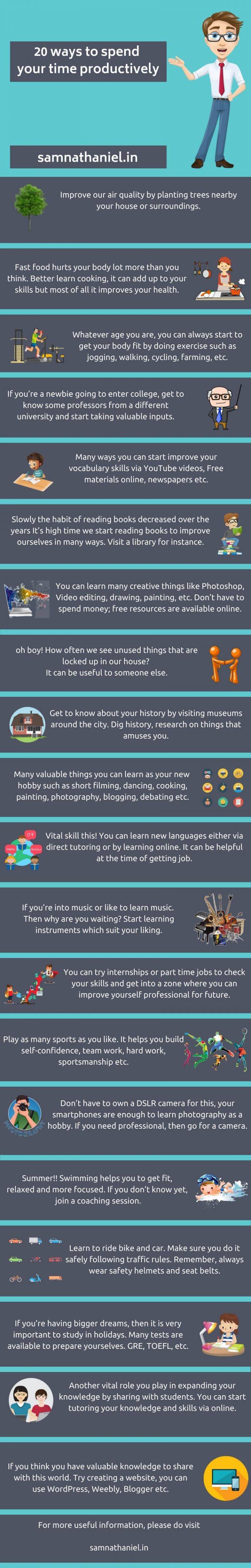 20 Ways To Spend Your Time Productively - Sam Nathaniel Infographic - e ...