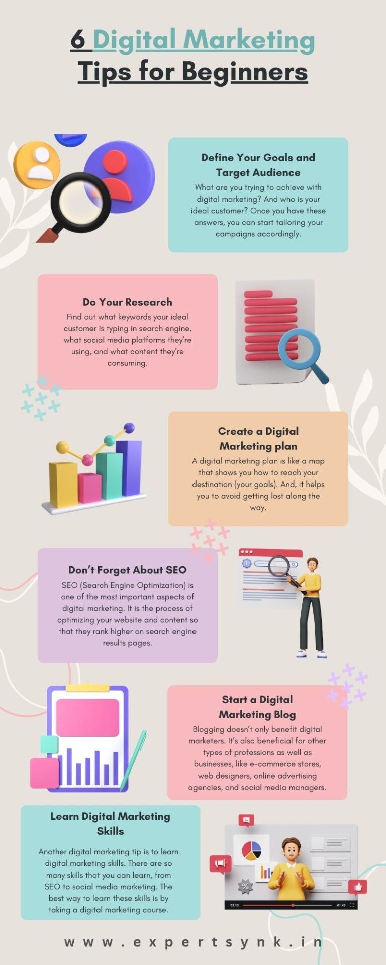 6 Tips For Beginners In Digital Marketing - e-Learning Infographics